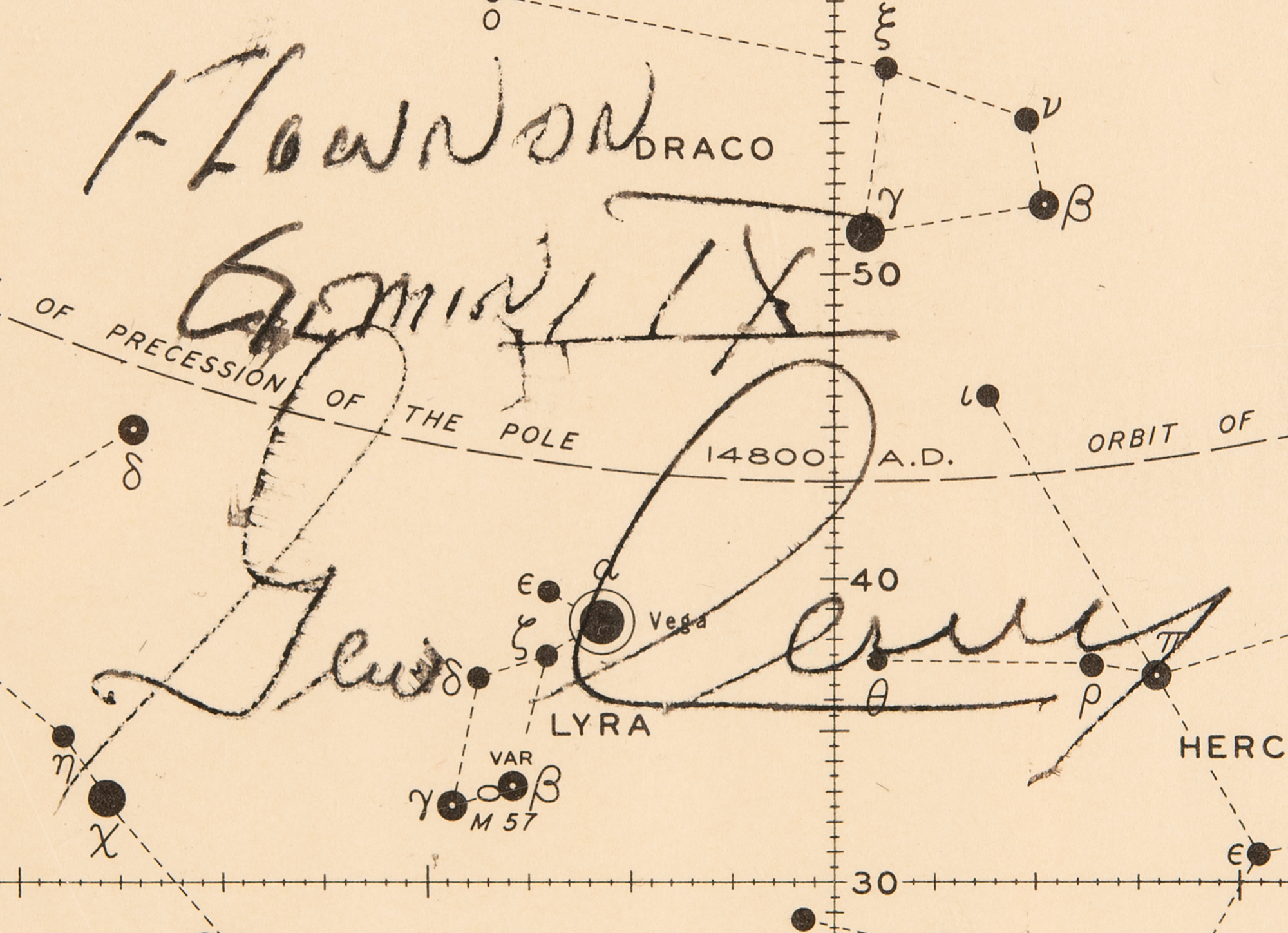 Gemini 9 Flown Constellation Chart and Greek Alphabet Cue Card