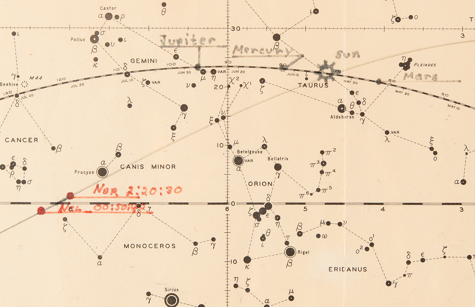Gemini 9 Flown Constellation Chart and Greek Alphabet Cue Card