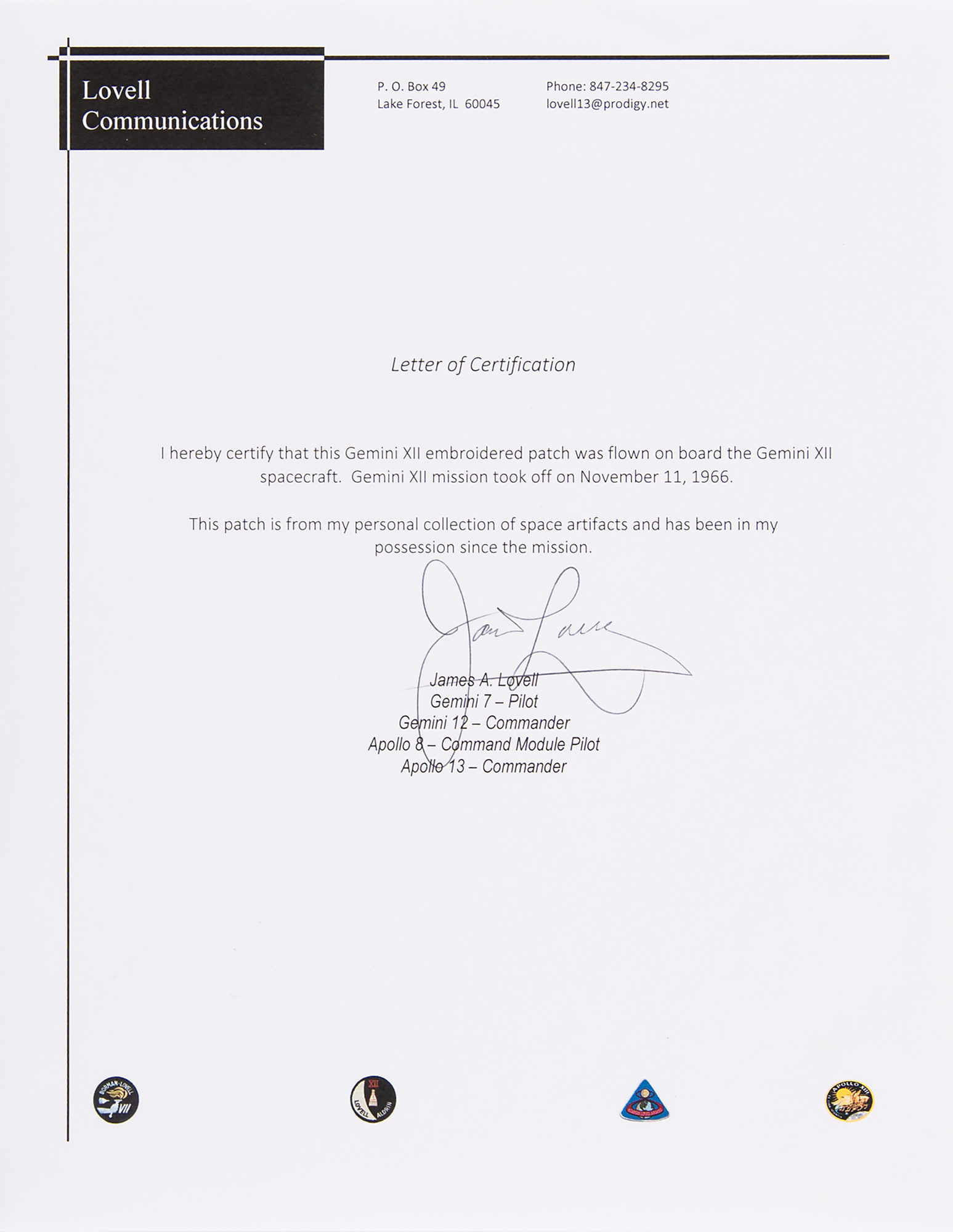 James Lovell's Gemini 12 Flown Insignia Patch | RR Auction