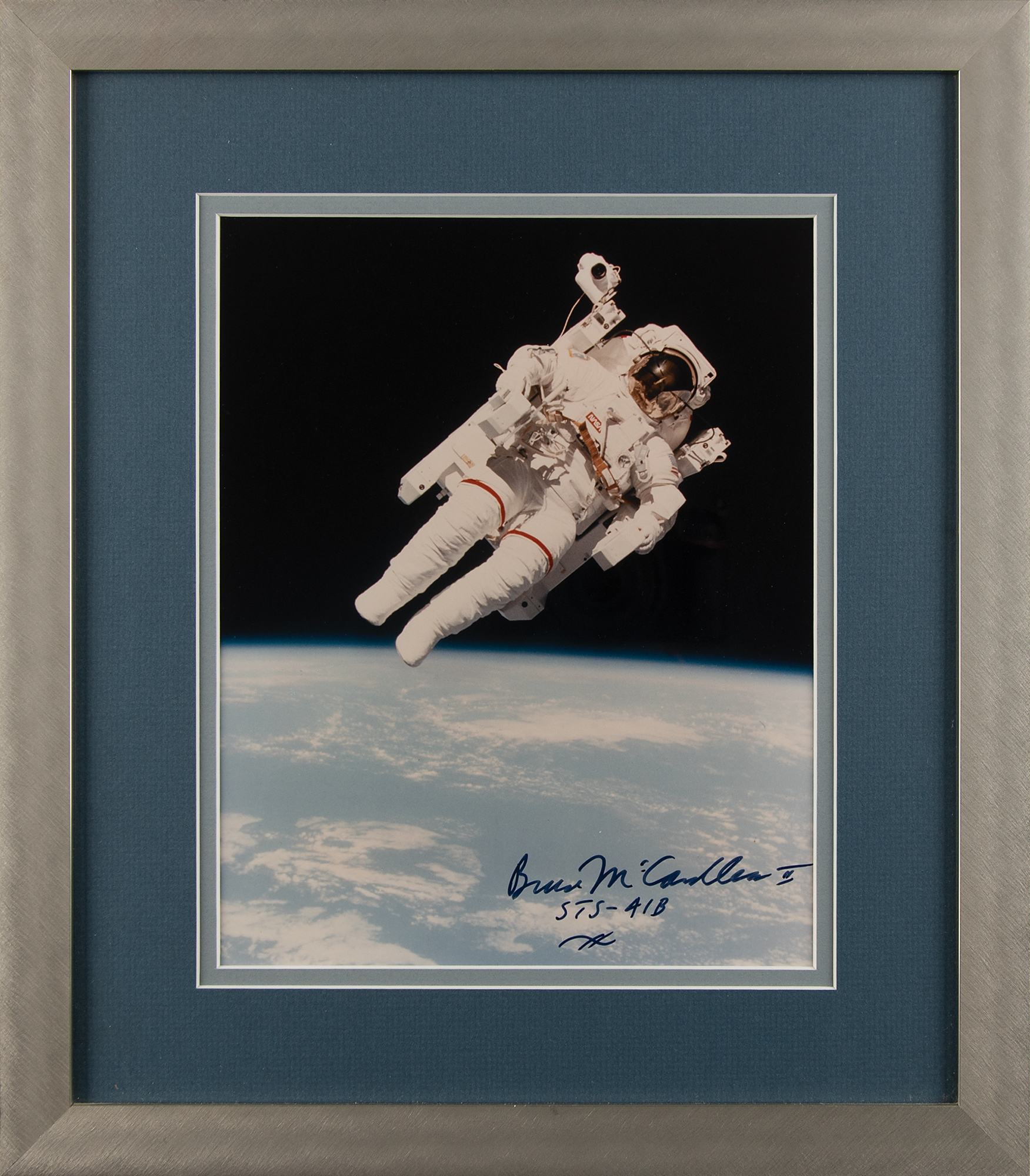 Bruce McCandless Signed Photograph and Space Shuttle Discovery Tile