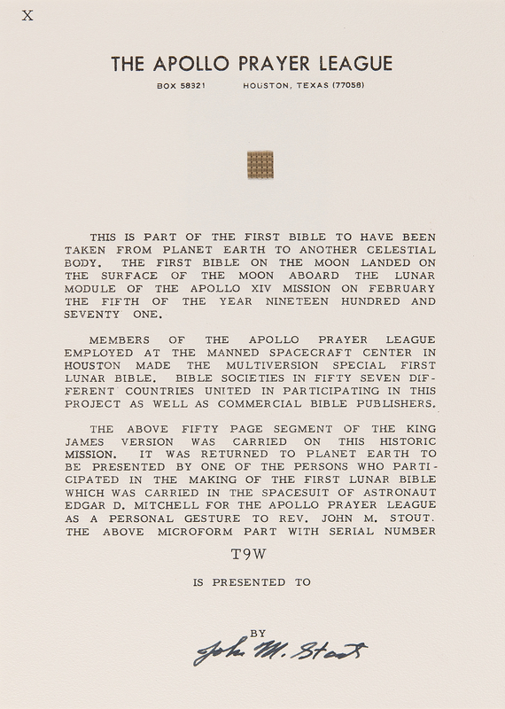 Apollo 14 Collection of (36) Flown Lunar Bible 50-Page Text Fragments