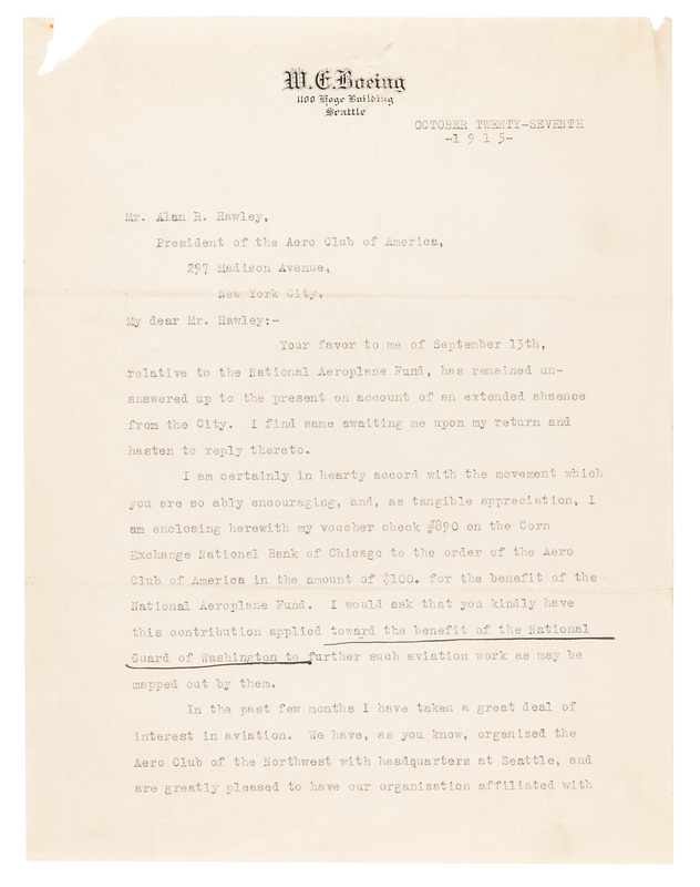 William E. Boeing Typed Letter Signed, Preceding the Founding of