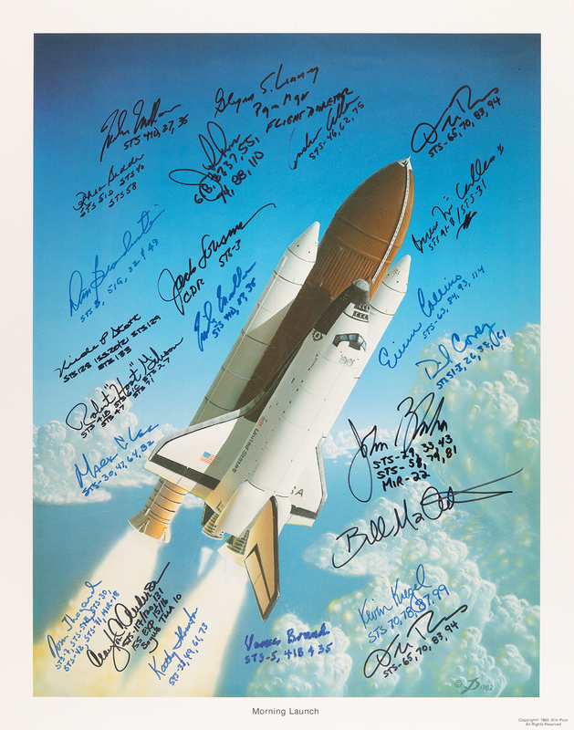 Space Shuttle Astronauts (20) Multi-Signed Poster - 'Morning Launch'