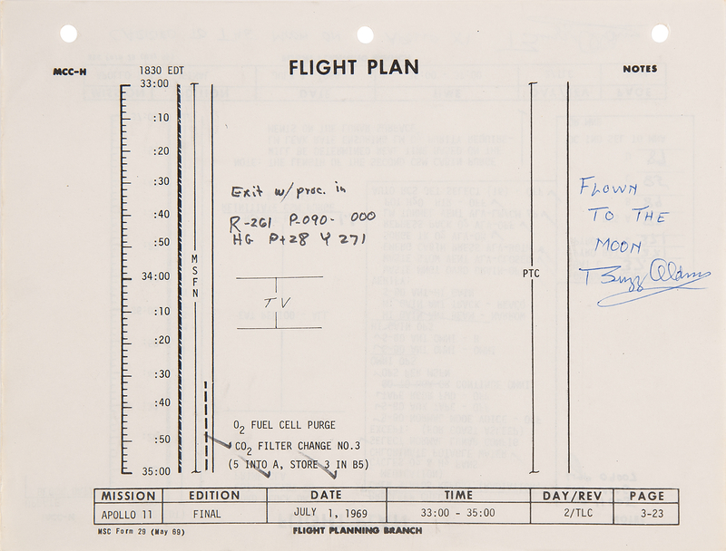 Apollo 11 Flown Flight Plan Page Twice-Signed by Buzz Aldrin, with