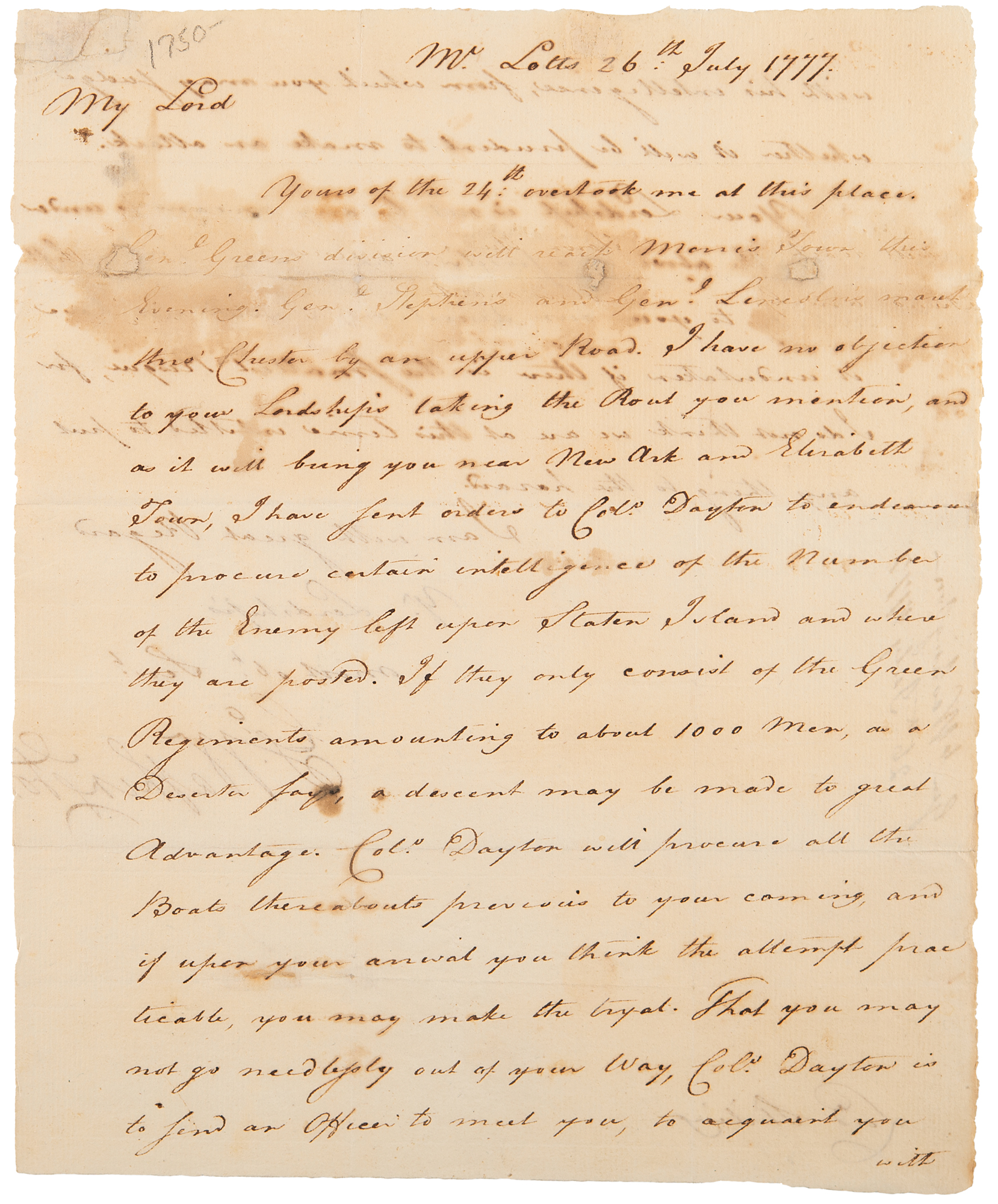 George Washington Revolutionary War-Dated Letter Signed to Lord