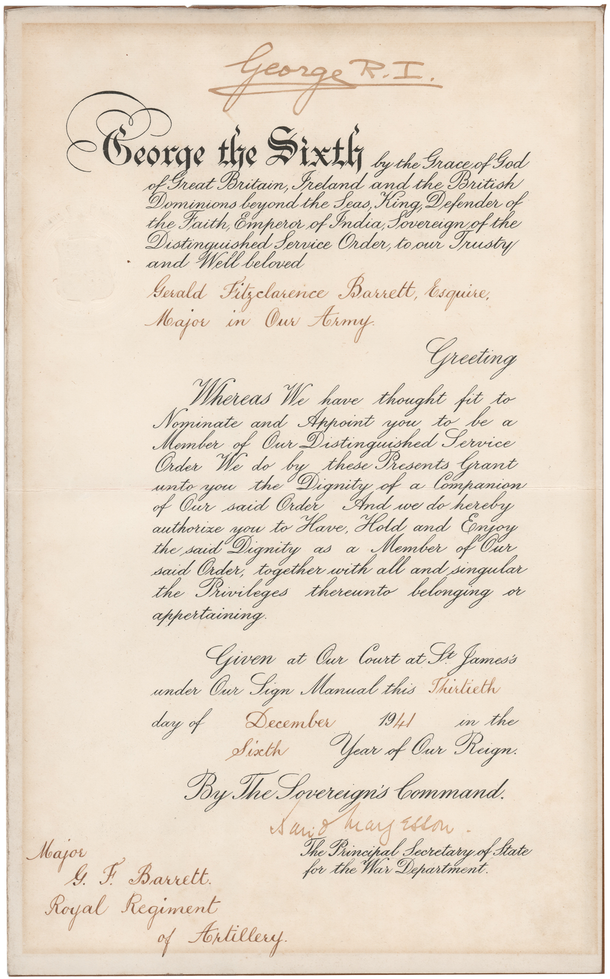 King George VI World War II-Dated Document Signed | RR Auction