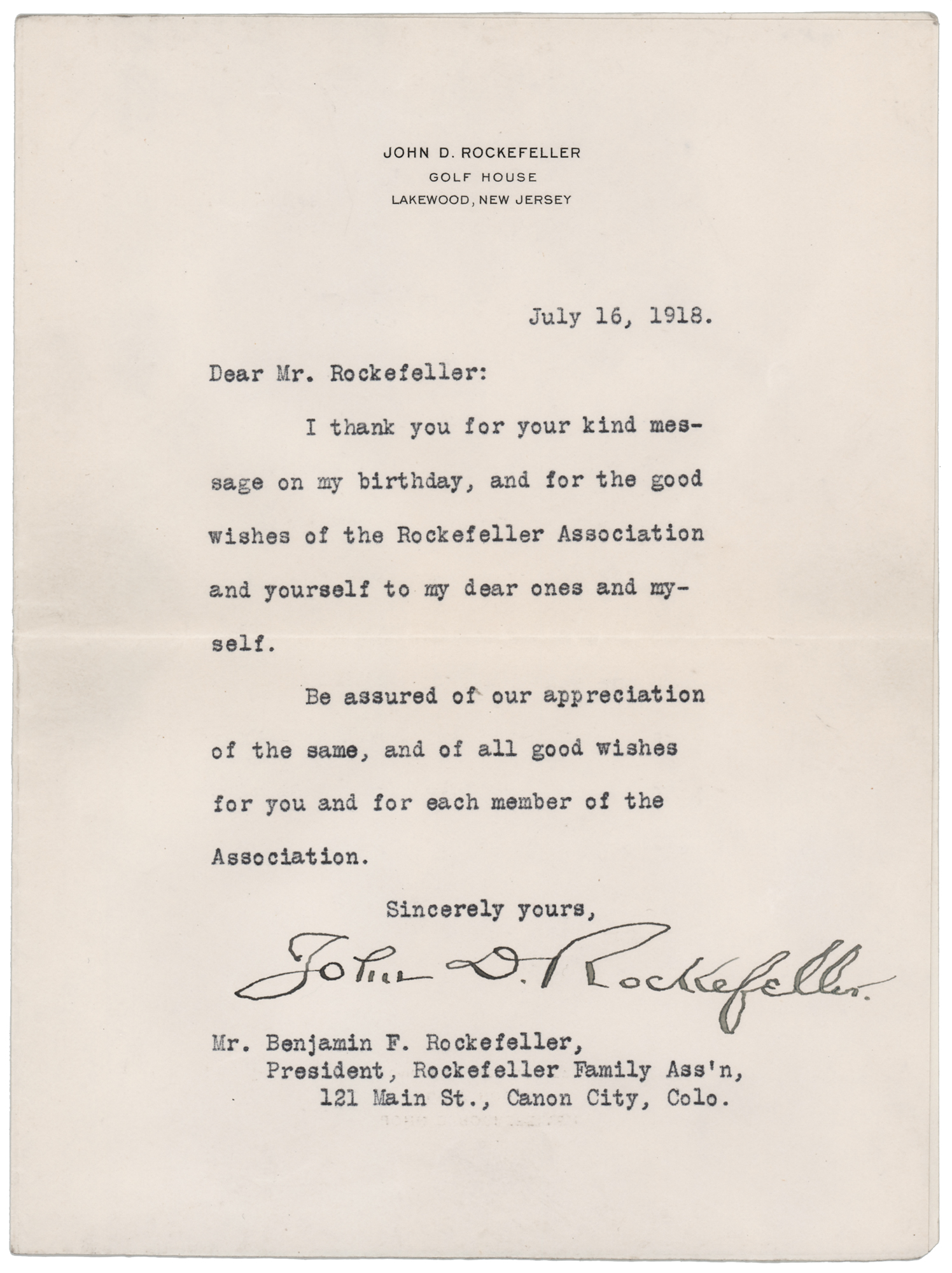 John D. Rockefeller Typed Letter Signed | RR Auction