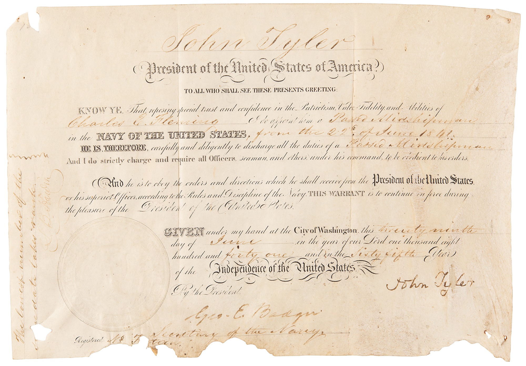 John Tyler Document Signed as President | RR Auction