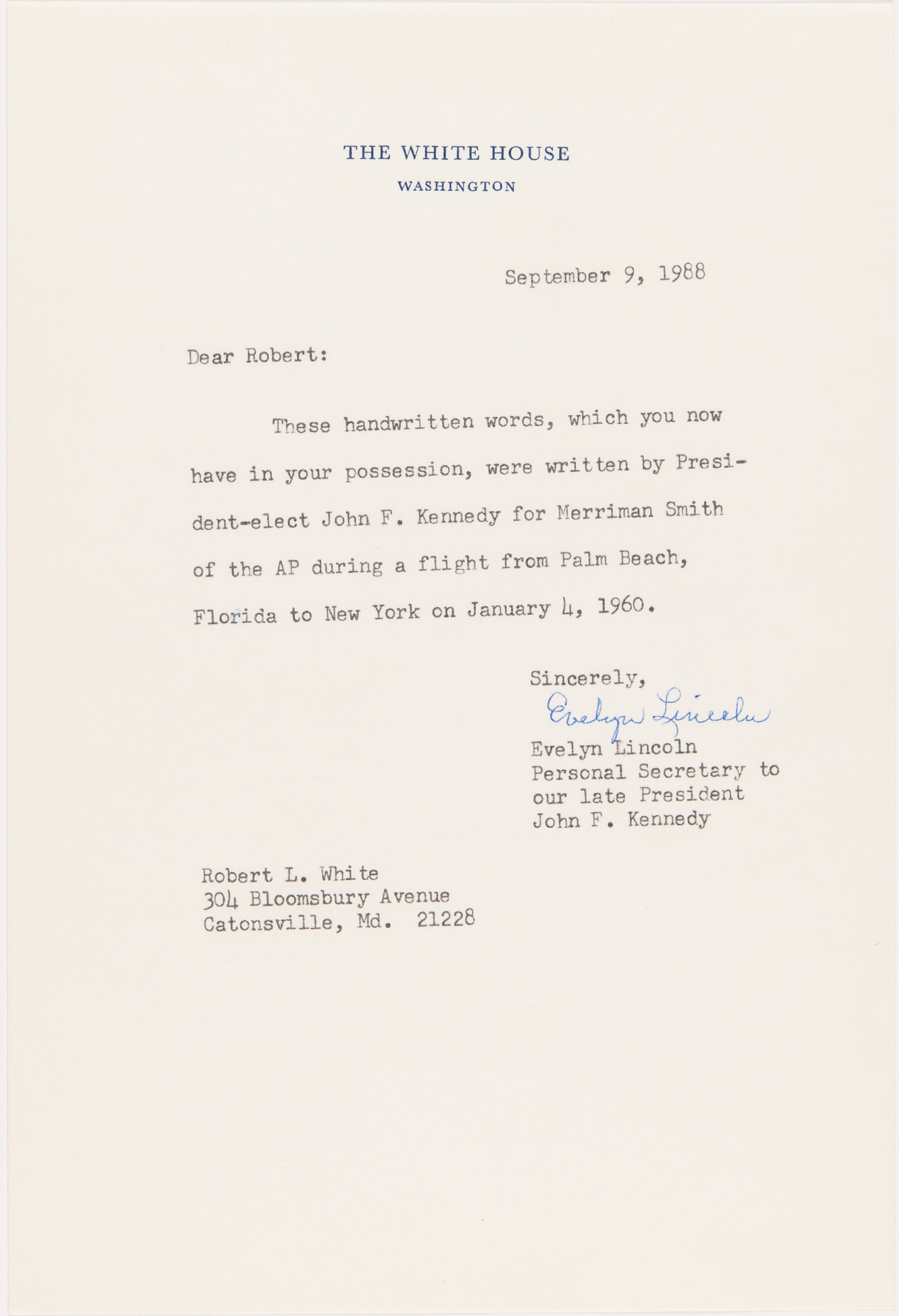 John F. Kennedy Handwritten Statement as President-Elect (January 4,