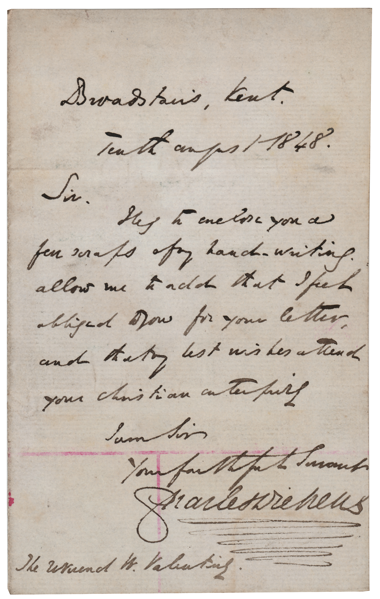 Charles Dickens (2) Signed Items - Autograph Letter and Handwritten
