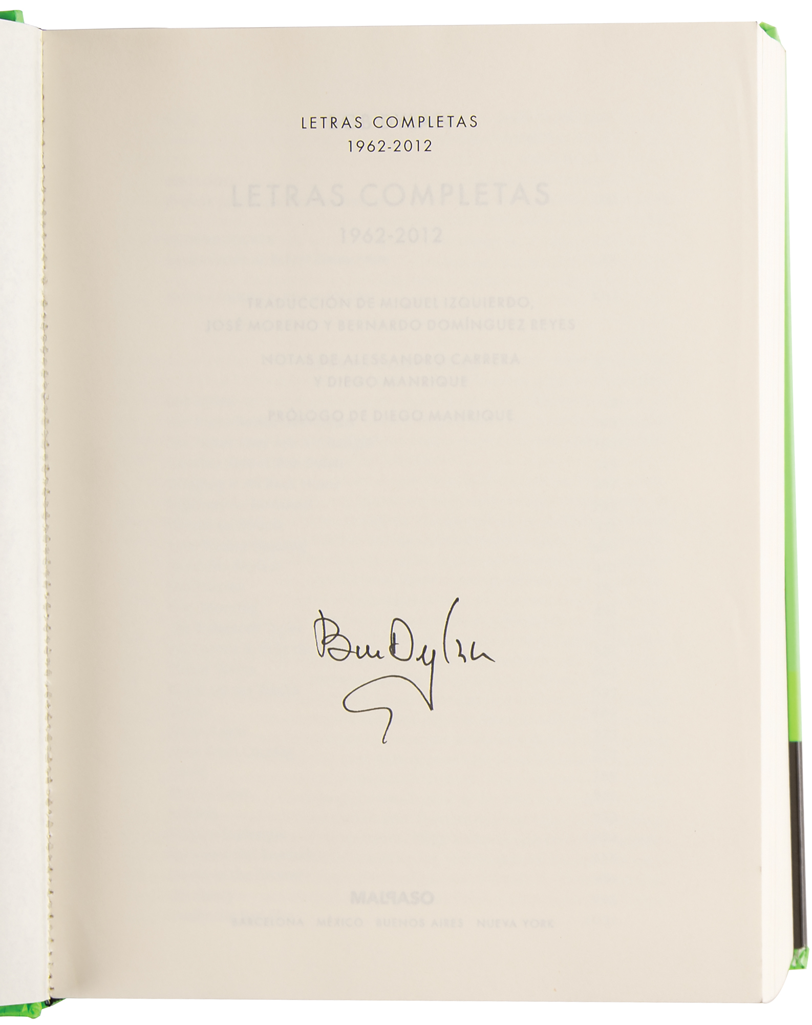 Bob Dylan Signed Book - Letras Completas, 1962–2012 | RR Auction