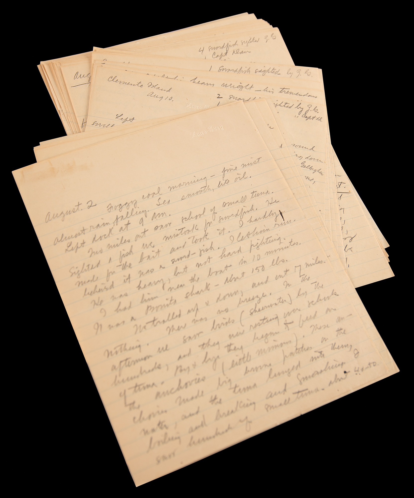 Zane Grey Autograph Manuscript Signed on Swordfish and Tuna Fishing