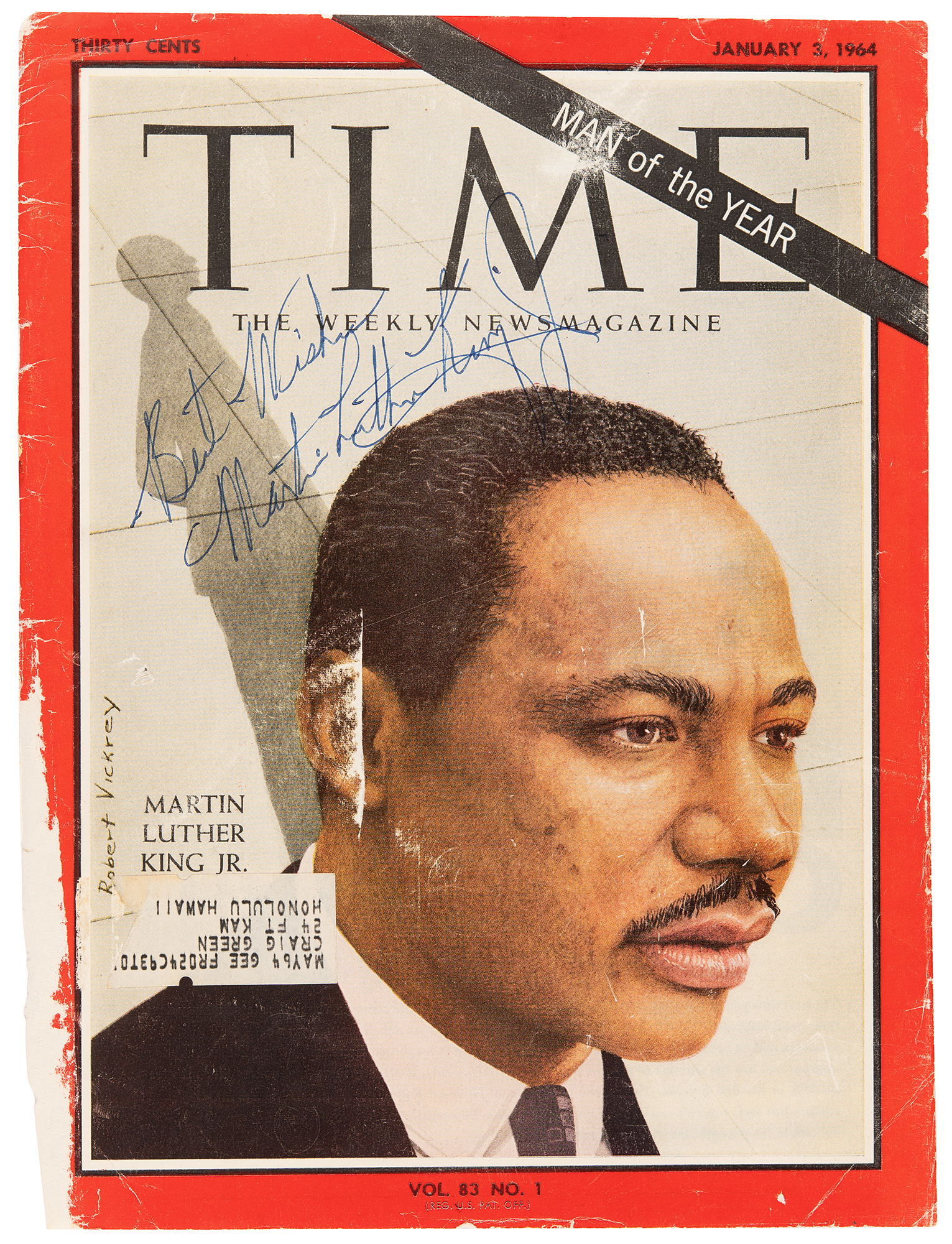Martin Luther King, Jr. Signed 1964 'Man of the Year' Time Magazine