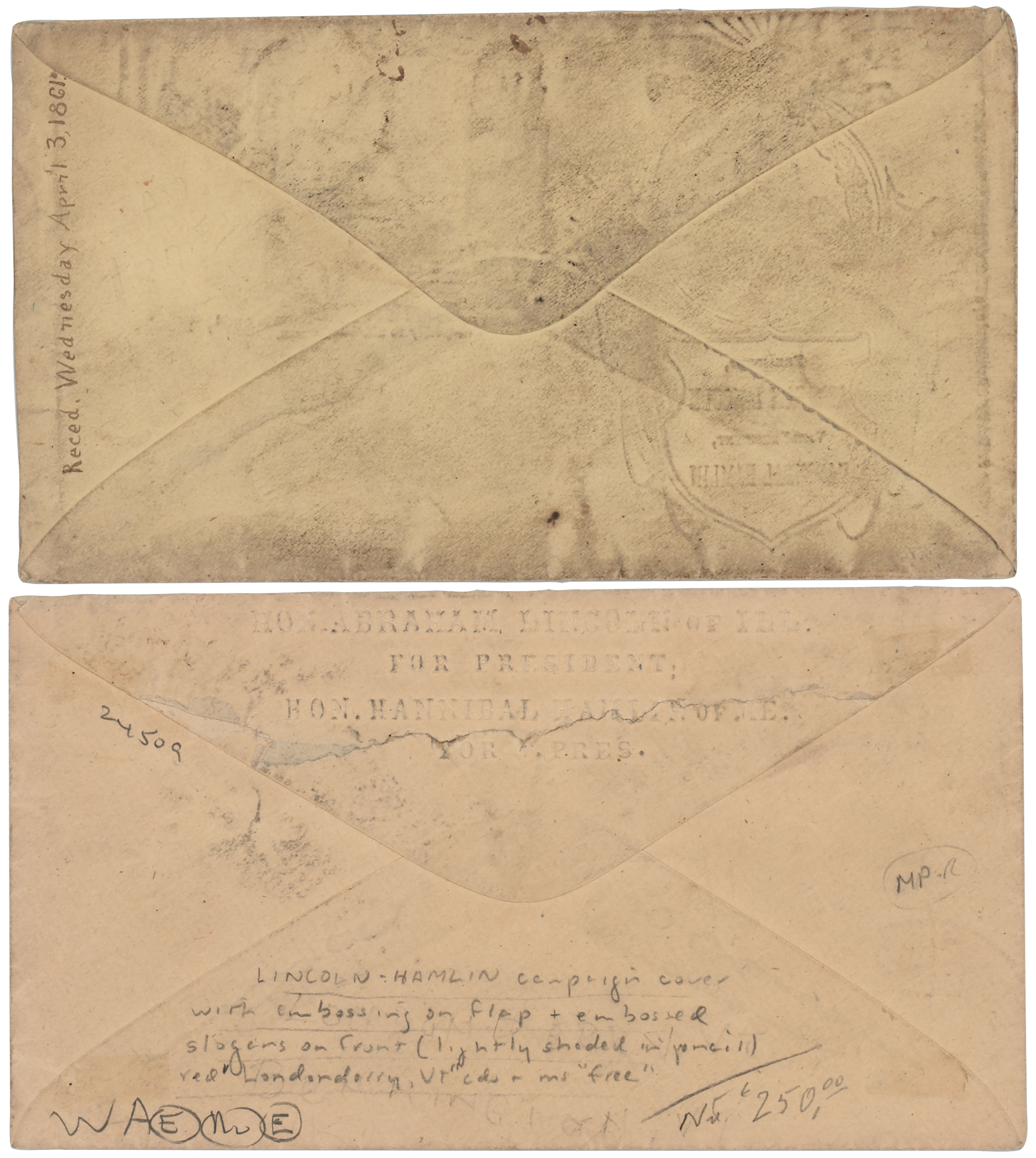 Abraham Lincoln and Hannibal Hamlin (2) Presidential Campaign Covers