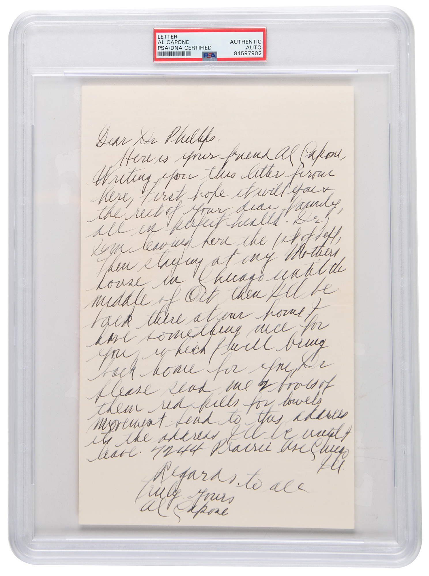 Al Capone Autograph Letter Signed to His Primary Physician (August 25,