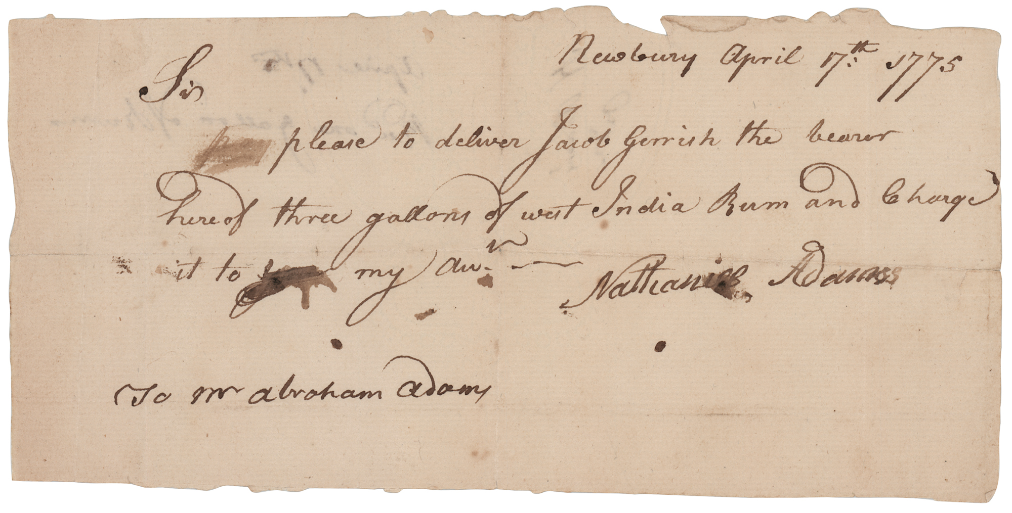 Jacob Gerrish Autograph Document Signed from April 17, 1775 - Two Days