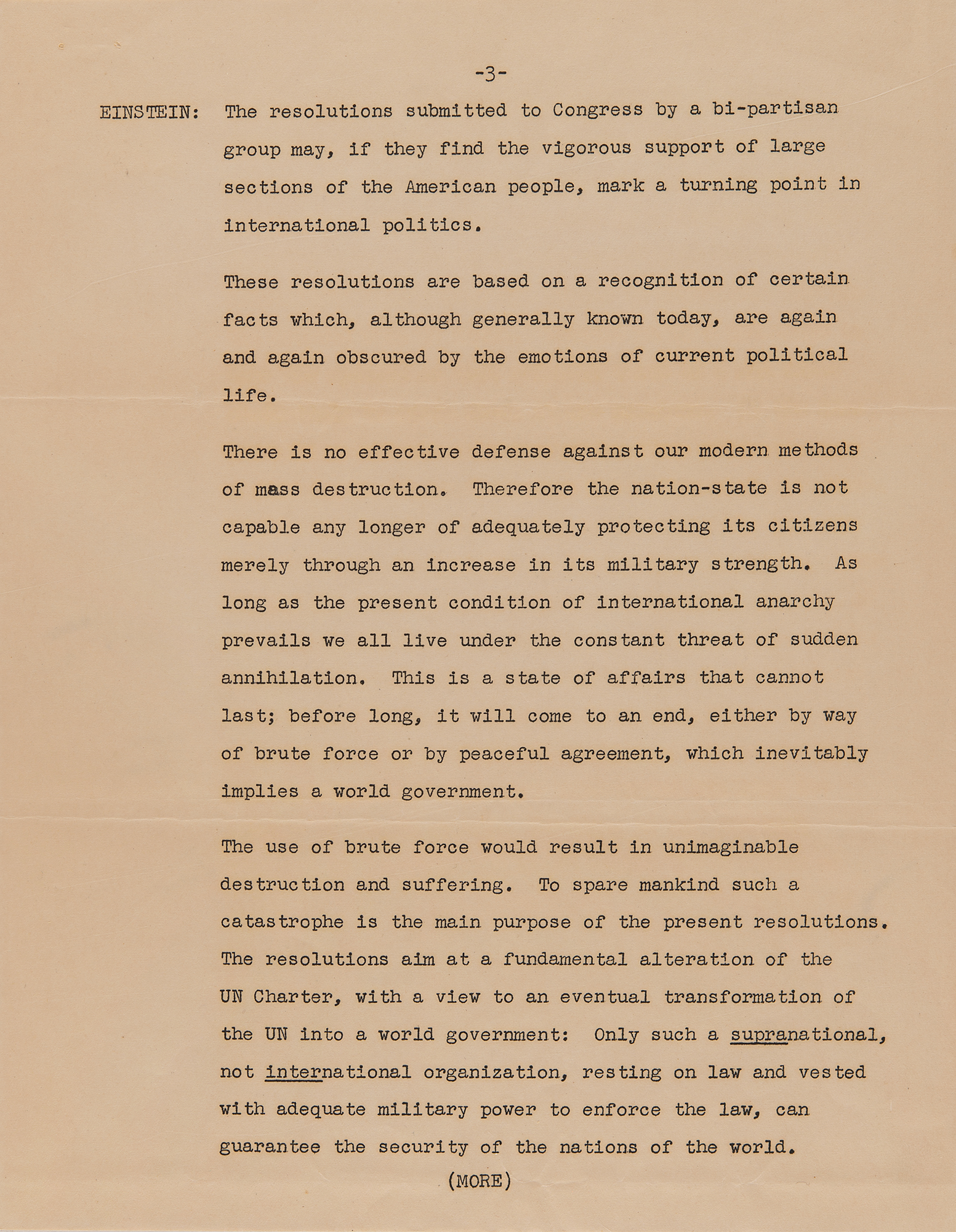 Albert Einstein ABC Press Release (1947): "The Immediate Need for