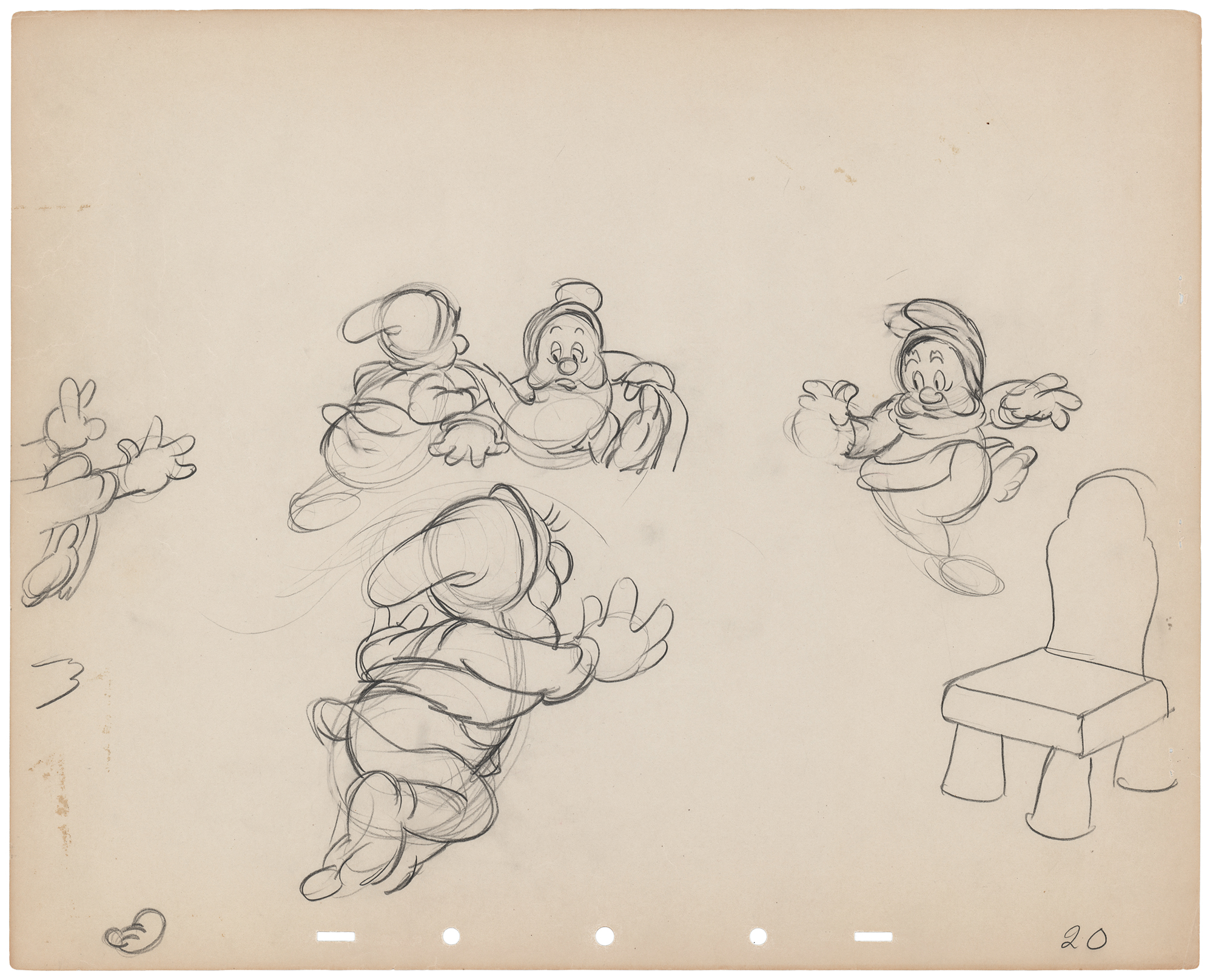 Dwarfs rough production drawings (12) from Snow White and the Seven