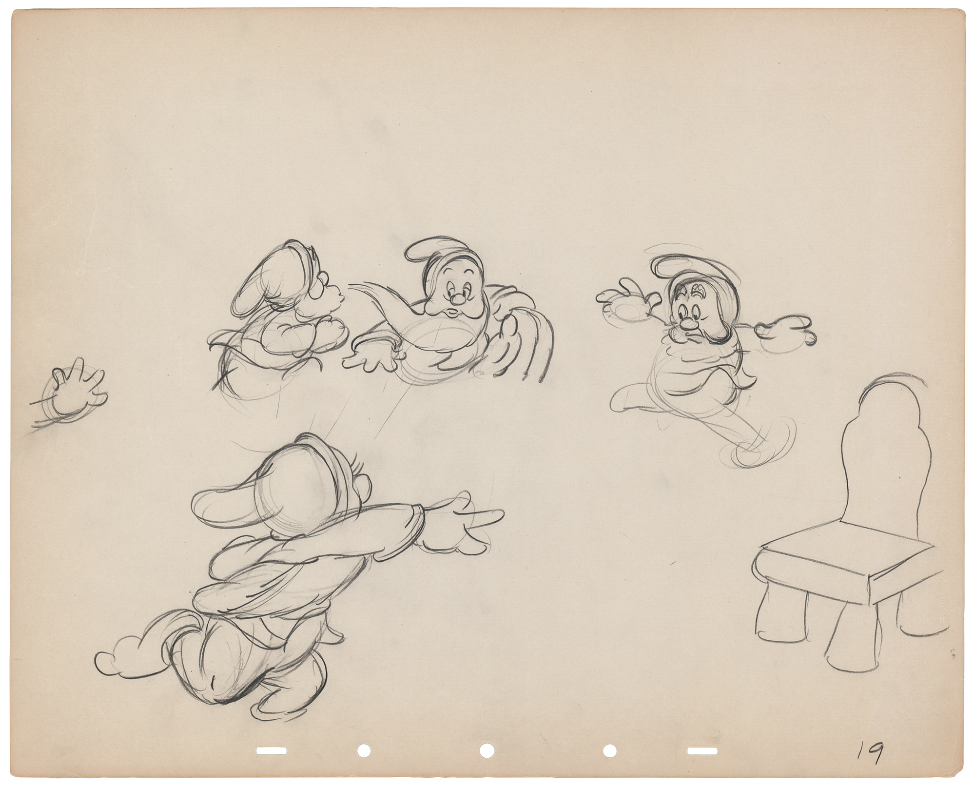 Dwarfs rough production drawings (12) from Snow White and the Seven