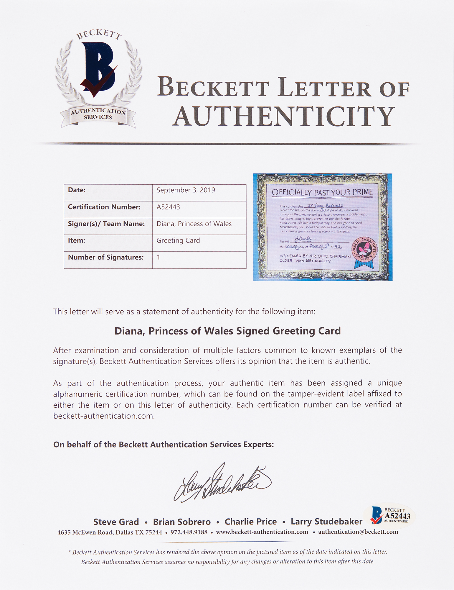 Princess Diana Signed Birthday Card | RR Auction