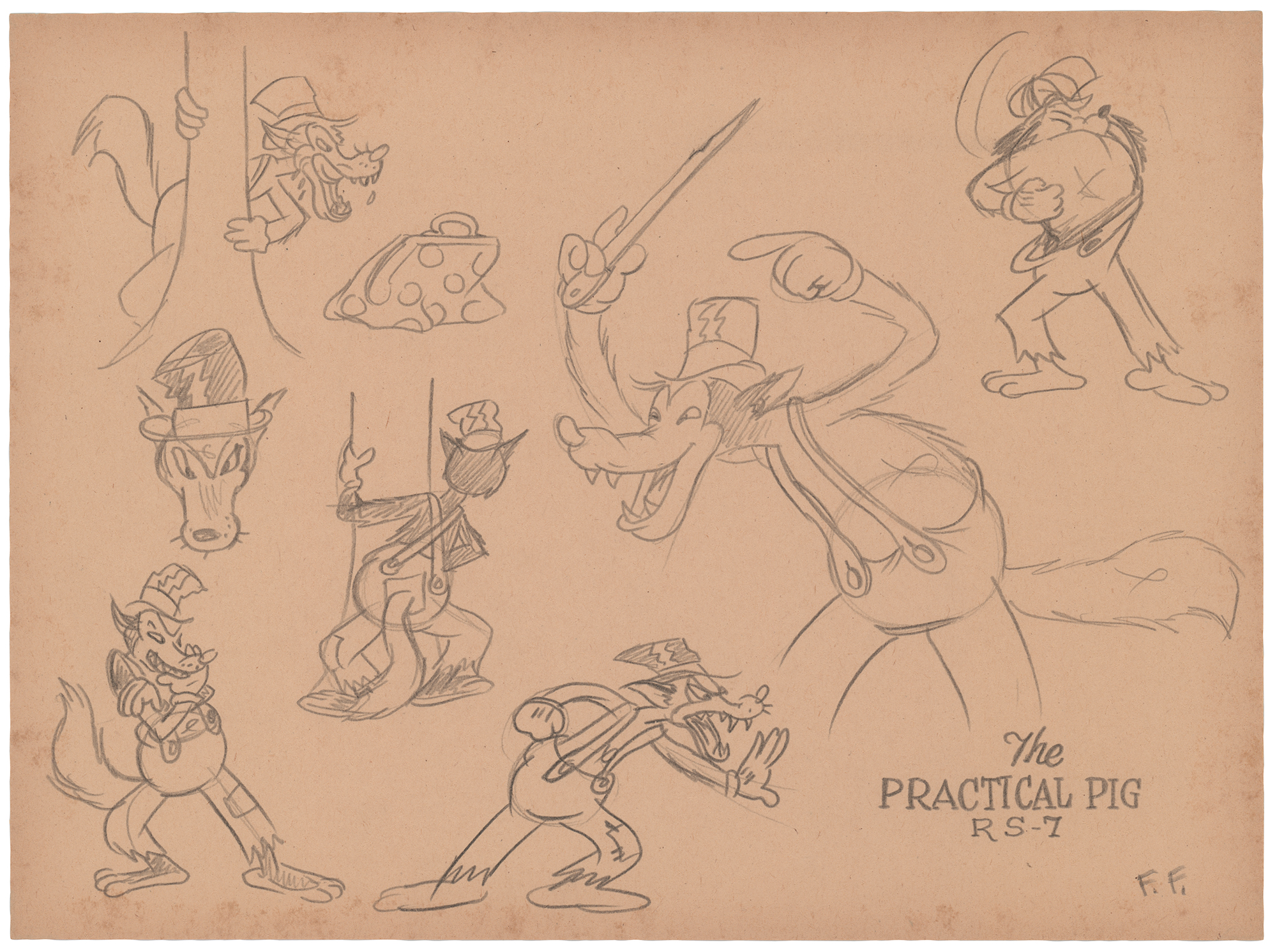 Frank Follmer concept model sheet drawing of The Big Bad Wolf for The