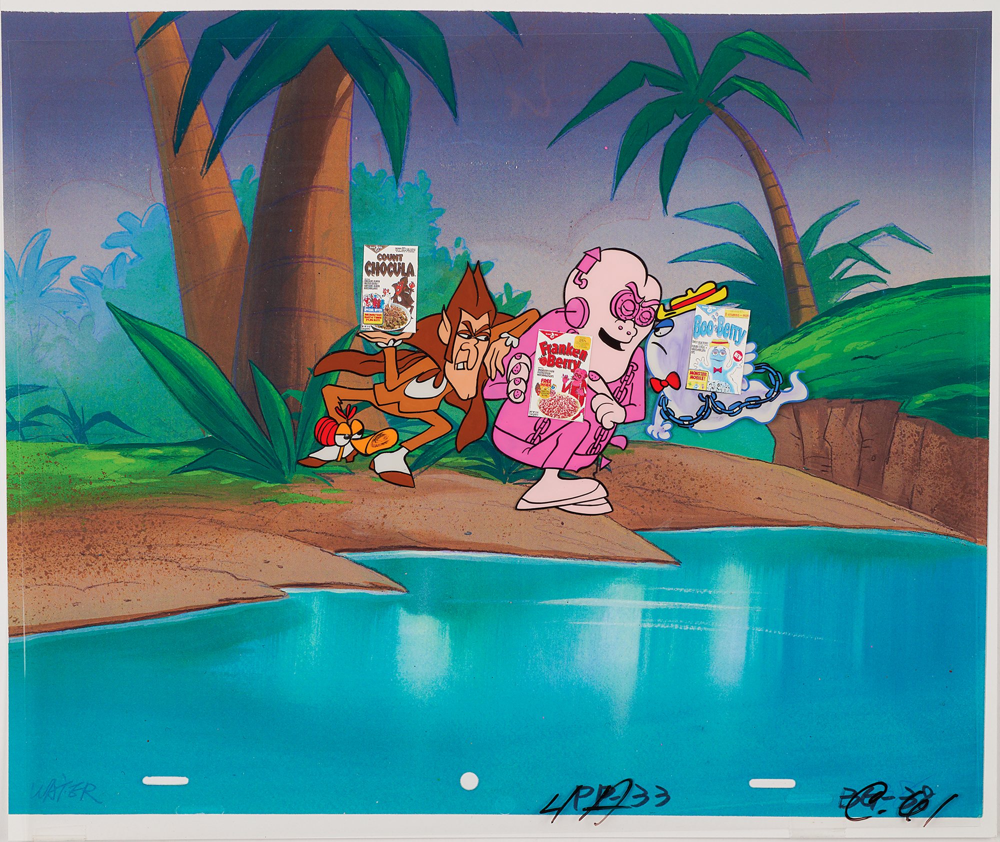 Count Chocula, Franken Berry, and Boo Berry production cel from a