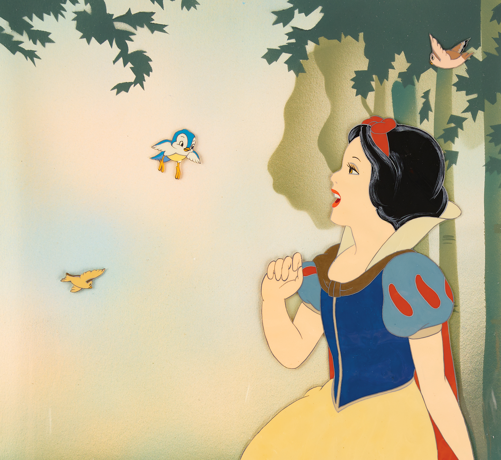 Snow White and birds production cels from Snow White and the Seven