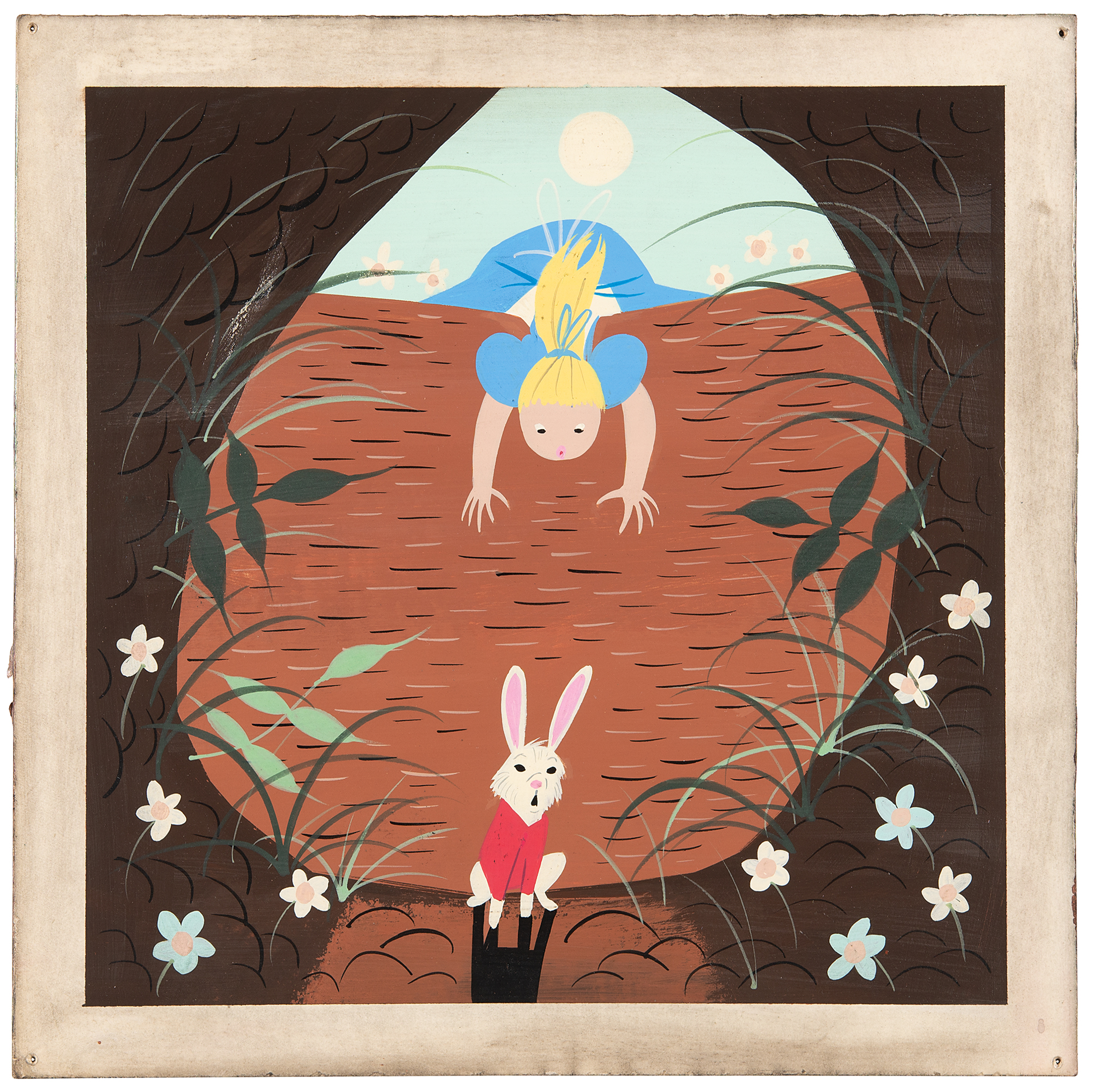 Mary Blair concept painting of Alice and the White Rabbit from Alice