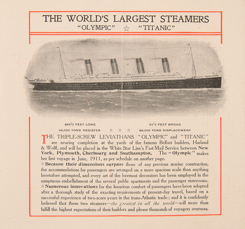 Titanic (4) White Star Line Pre-Launch Promotional Items (1910-1911)