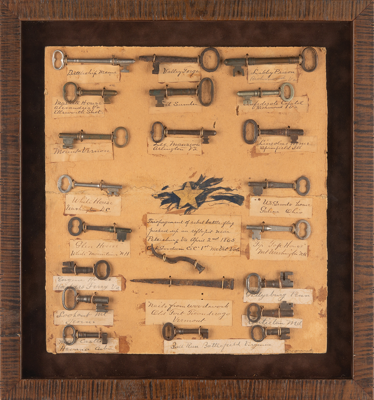 American History Artifacts (23) with Keys, Nails, and Flag Fragment