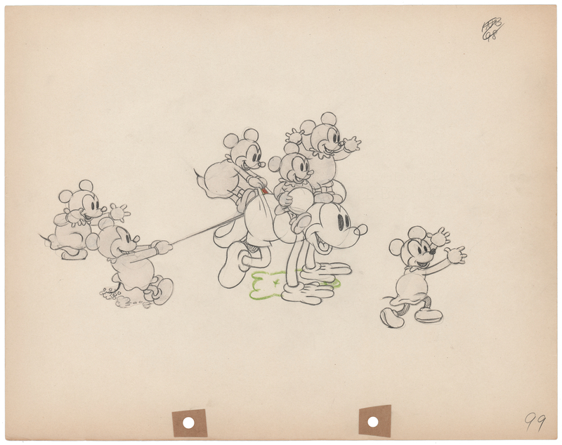 Mickey Mouse and nephews production drawing from Mickey's Nightmare