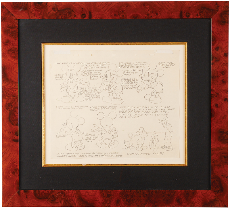 Mickey Mouse early model sheet drawing from the Walt Disney art