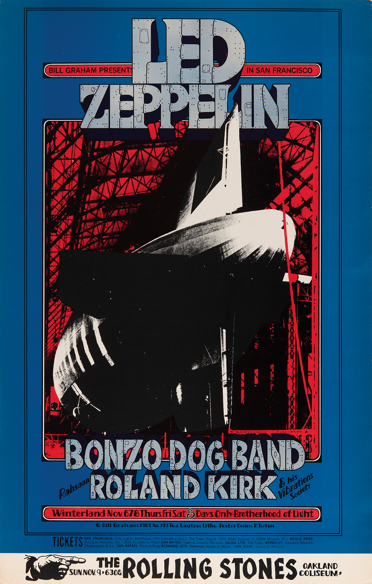 Led Zeppelin 1969 Winterland Concert Poster (13.75˝ x 21.5˝)