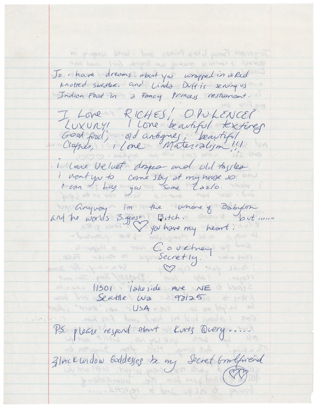 Courtney Love Autograph Letter Signed - "Kurt wants to take you