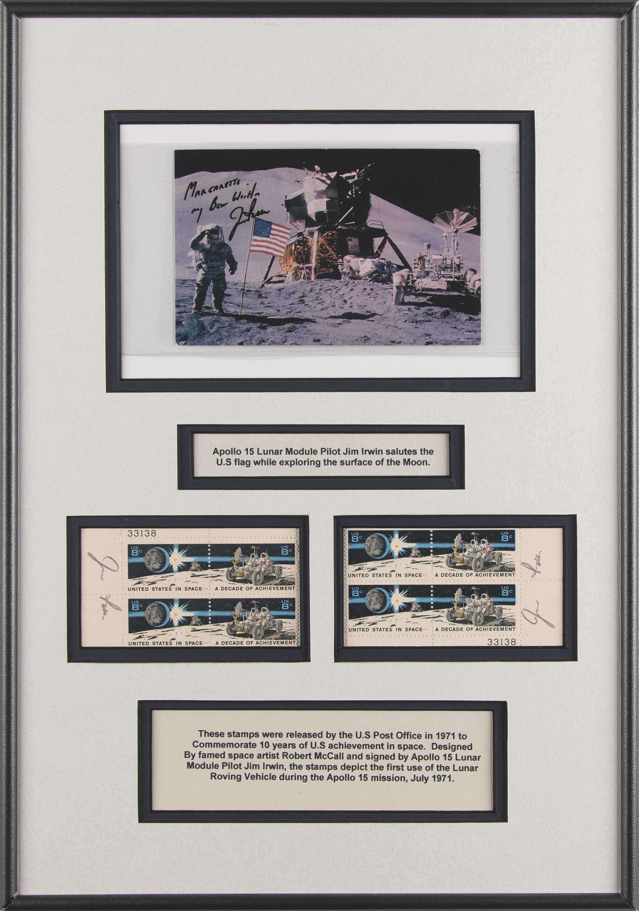 Jim Irwin Signed Stamp Blocks and Signed Photograph | RR Auction