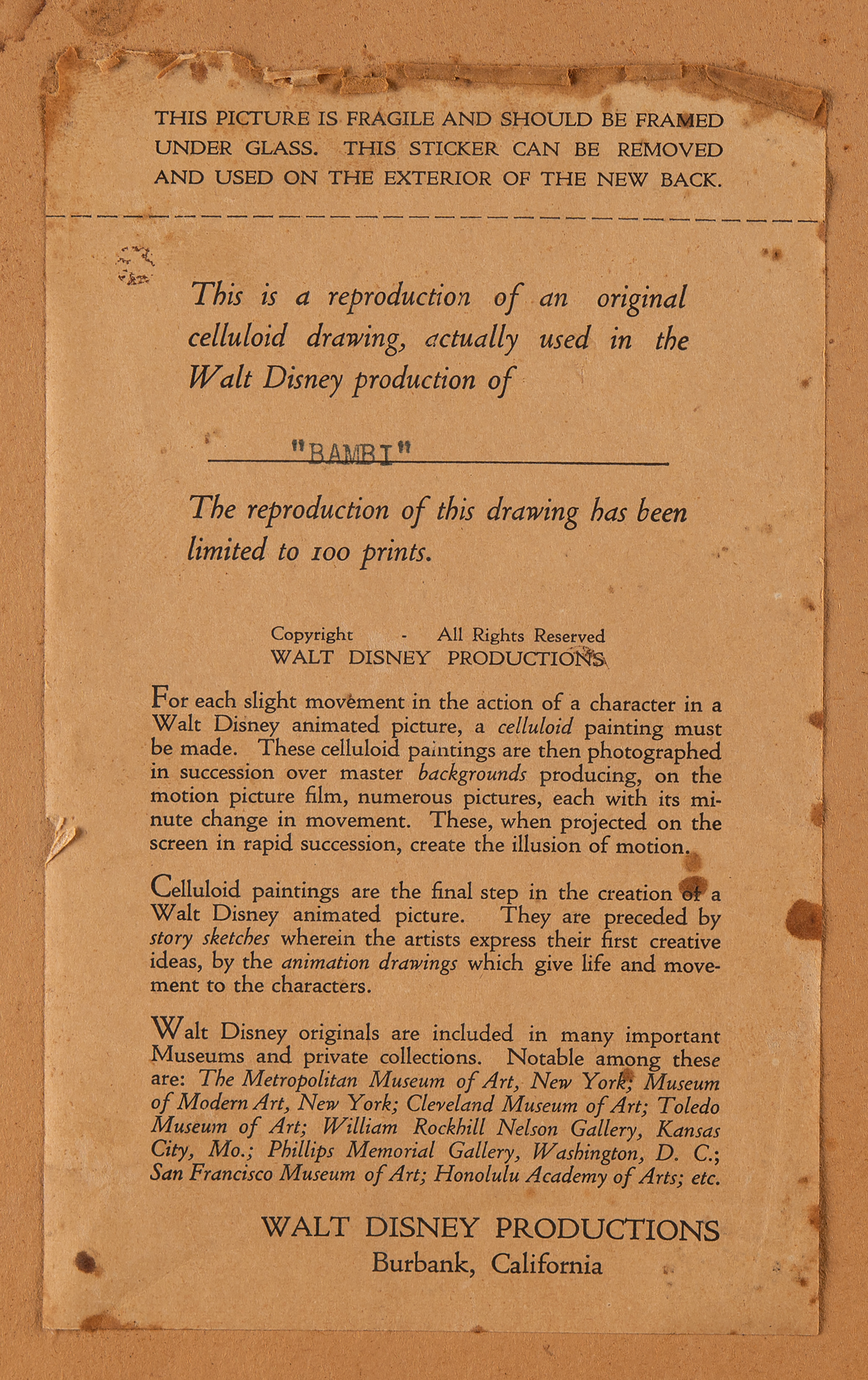 Walt Disney Signed 'Bambi' Dye Transfer Print | RR Auction