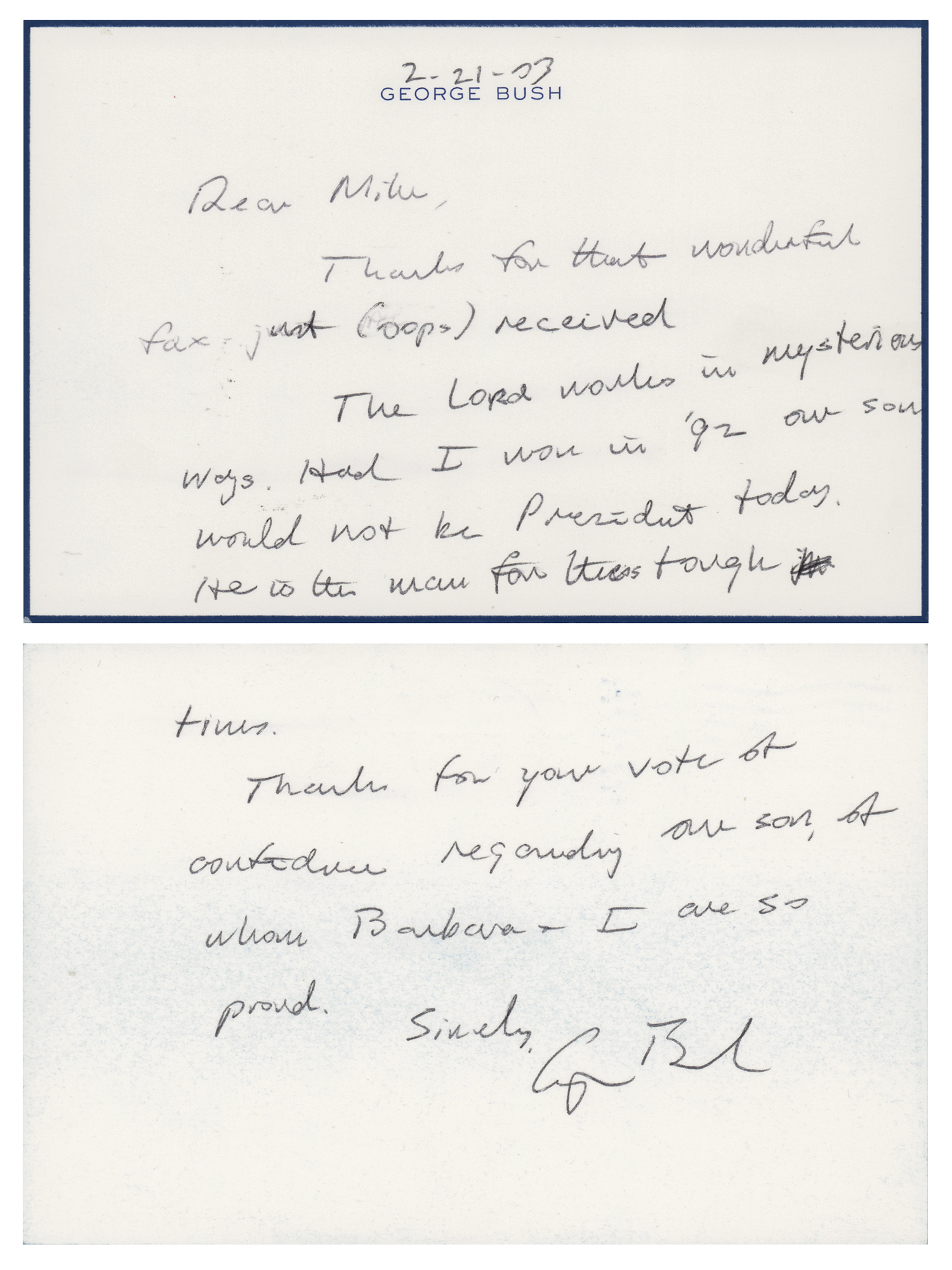 George Bush Autograph Letter Signed on George W. Bush - "He is