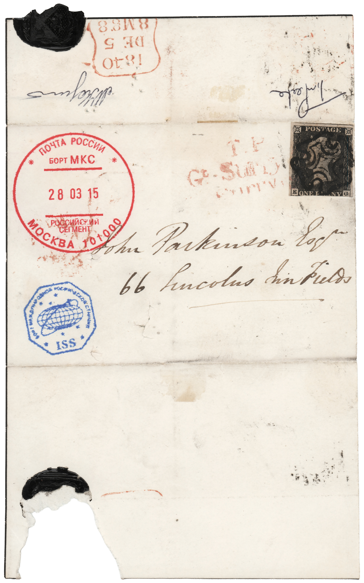 ISS Flown Cover with 1840 'Penny Black' Postage Stamp, Signed by Tim