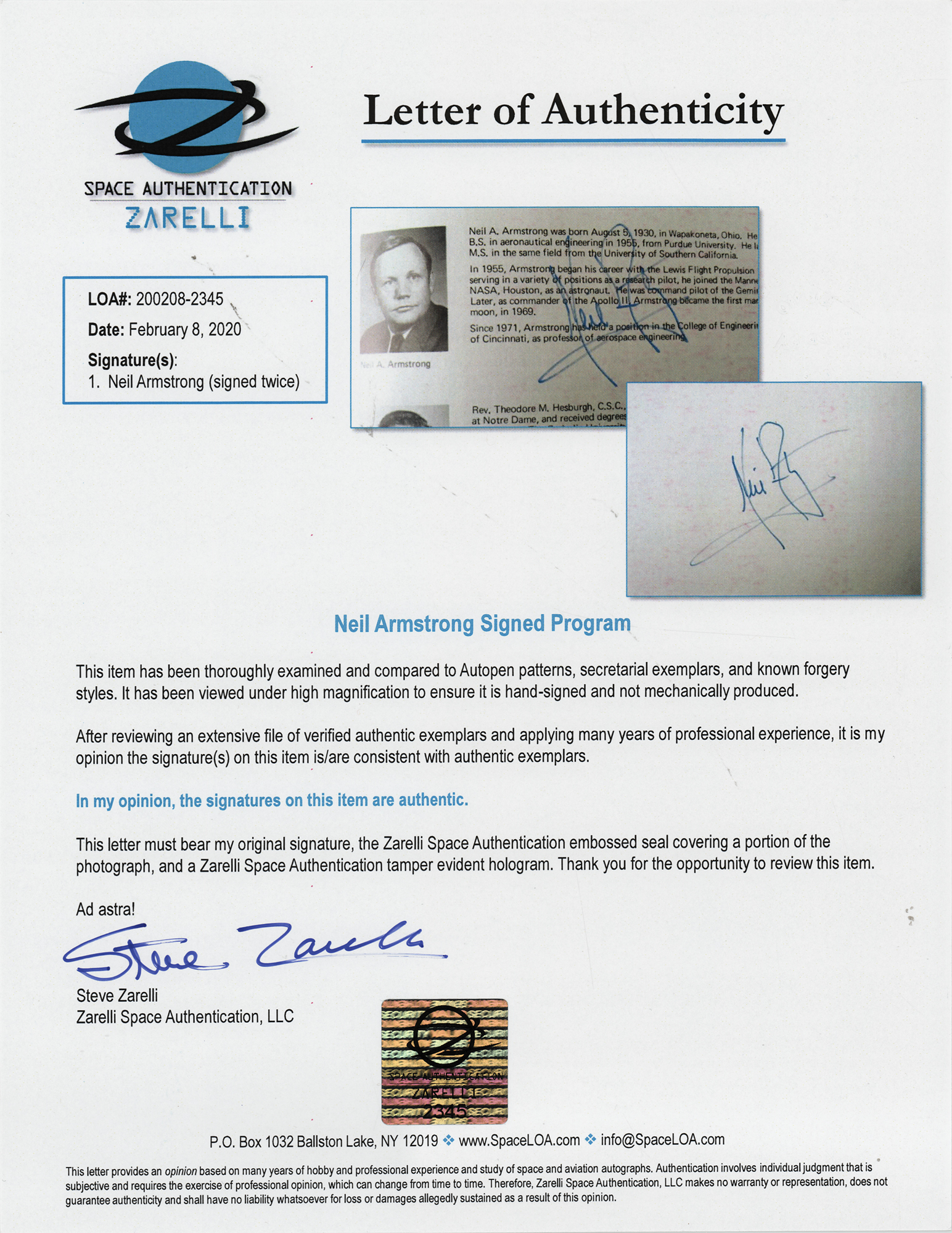 Neil Armstrong Twice-Signed Program | RR Auction