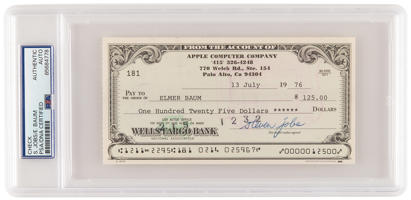 Steve Jobs Signed 1976 'Apple Computer Company' Check (#181) - Payable