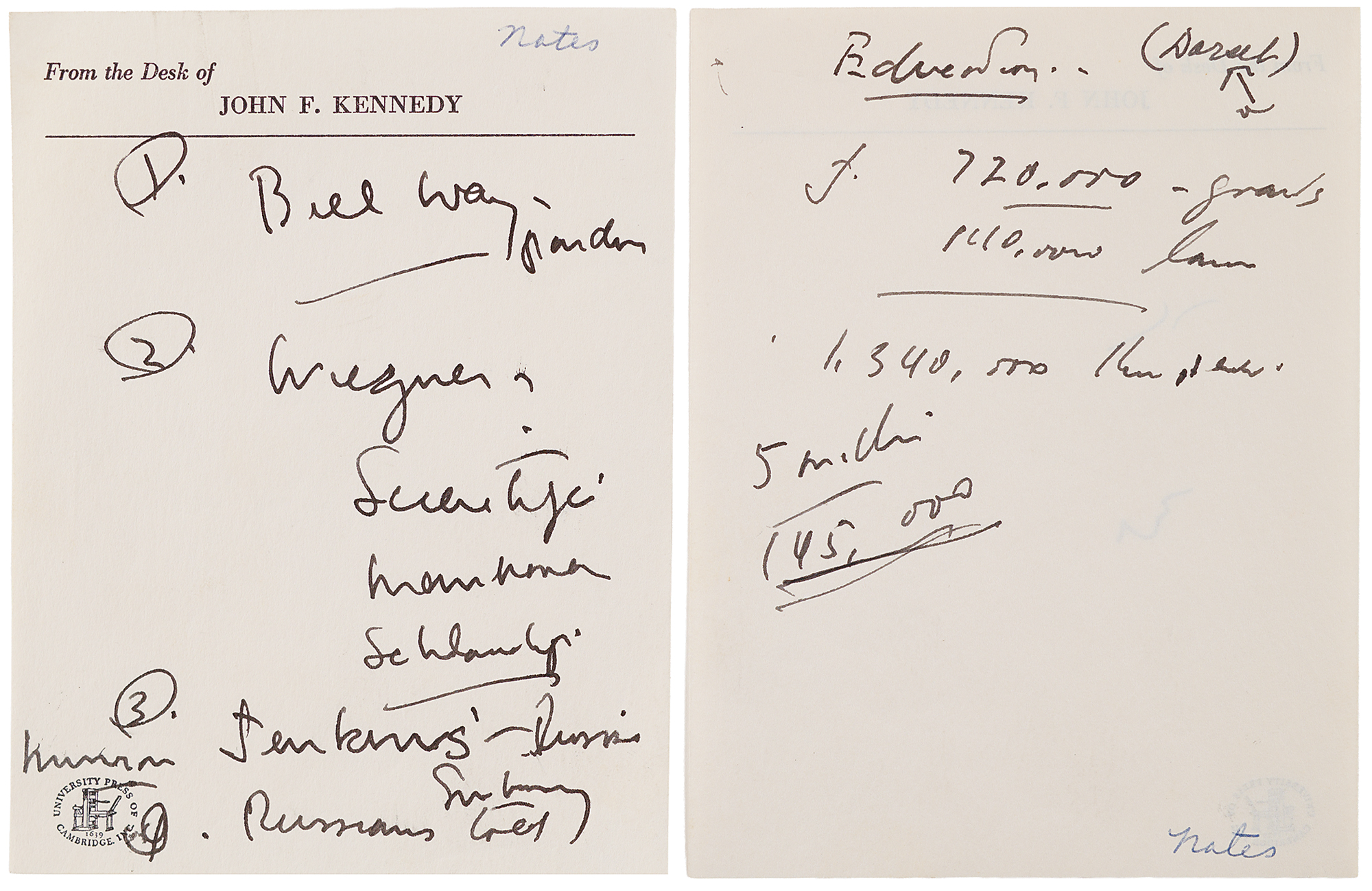John F. Kennedy Handwritten Notes | RR Auction