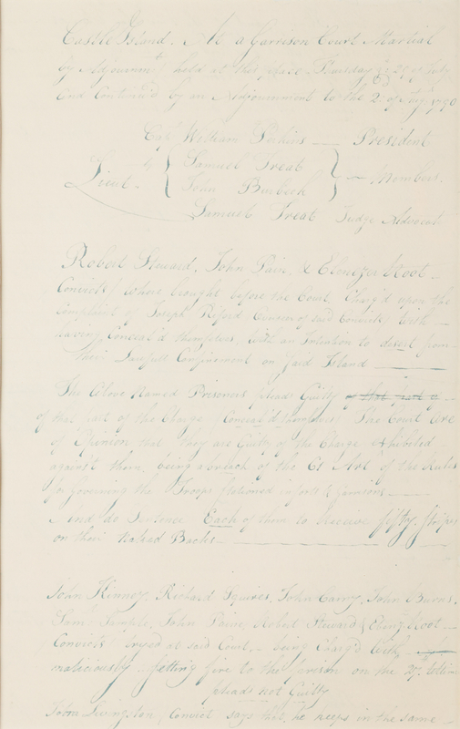 John Hancock Document Signed, Endorsing Castle Island Court Martial