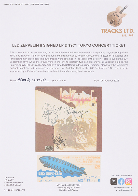 Led Zeppelin Signed Album - Led Zeppelin II - Obtained at the Start of