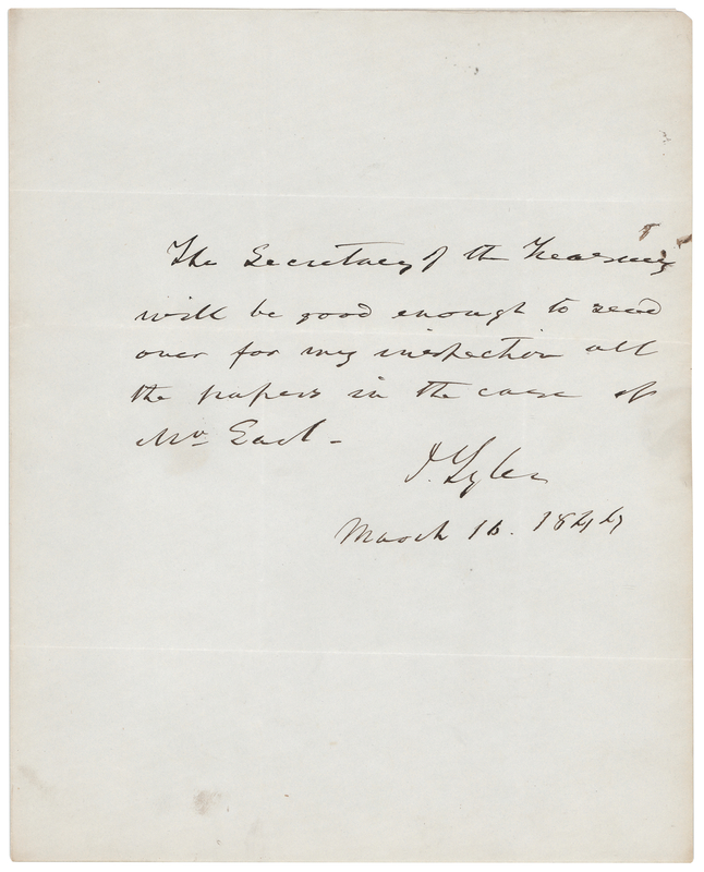 John Tyler Autograph Letter Signed as President to Treasury Secretary