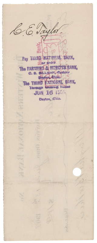 Orville Wright Signed Check as "Wright Brothers" - Paying